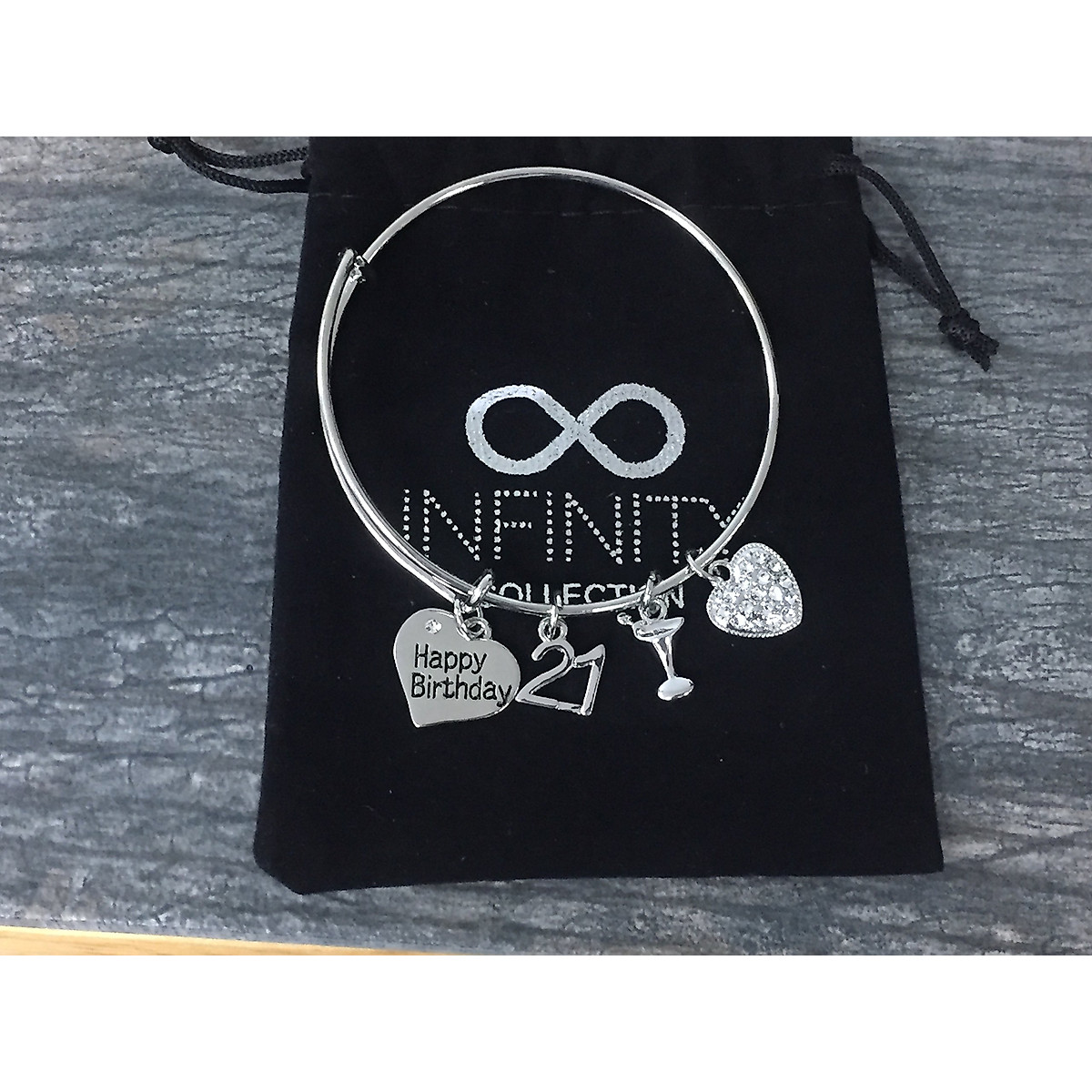 Infinity Collection 21st Birthday Gifts for Women, 21st Birthday Charm Bangle Bracelet, Twenty First Bday Gift Ideas for Her