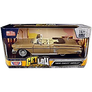 Toy Cars 1958 Chevy Impala Convertible Lowrider Light Brown with Cream Interior Get Low Series 1/24 Diecast Model Car by Motormax 79025