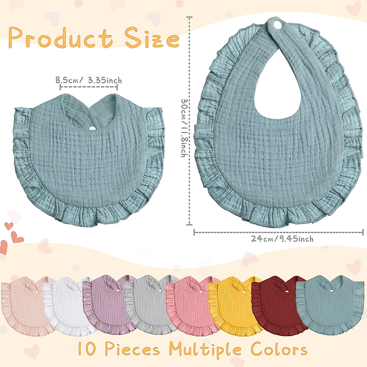 8 Pcs Muslin Baby Bibs Bandana Drool Bibs Absorbent Burp Gauze Cloths Adjustable Bibs for Toddler Infant Girls Boys Feeding (Bright Color)