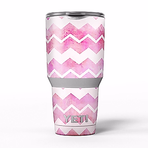 Design Skinz Pink Water Color with White Chevron - Skin Decal Vinyl Wrap Kit Compatible with The Yeti Rambler Cooler Tumbler Cups