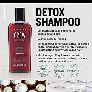 American Crew Detox Shampoo for Men, Naturally Derived, Vegan Formula, Citrus Mint Fragrance, 8.45 Fl Oz