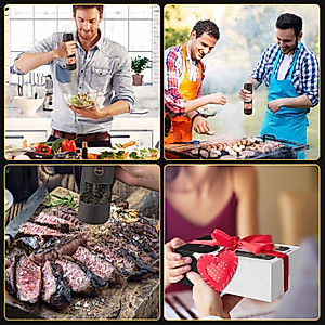 Electric Salt and Pepper Grinder Set - Rechargeable USB Cable, LED Lights, Automatic Pepper and Salt Mill Grinder Set Refillable, Adjustable Coarseness, One Hand Operation (Black Brown 2 Pack)