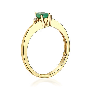 Gin & Grace 10K Yellow Gold Natural Zambian Emerald Ring with Natural Diamonds for women | Ethically, authentically & organically sourced Pear-cut Emerald hand-crafted jewelry for her
