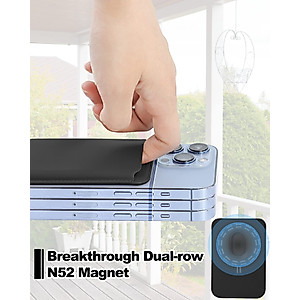 Mag Safe Wallet with Double-row Magnets - Minimalism Leather Mag Safe Card Holder - Slim Magnetic Wallet for iPhone 14/13/12 Series Model and Magsafe Case - Max Fit 3 Cards