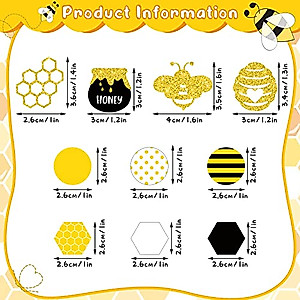 540 Pieces Bee Confetti Gold Glitter Bee Dot Stripes Confetti Yellow Black Circle Confetti Honeycomb Hexagon Confetti for Bee Themed Baby Shower Birthday Table Decoration
