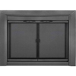 Pleasant Hearth CR-3400 Craton Fireplace Glass Door, Gunmetal, Small