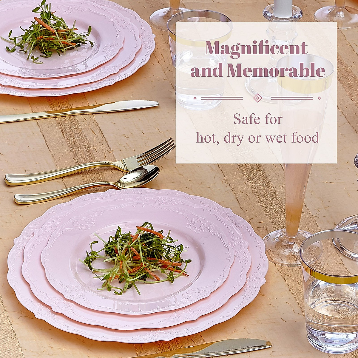 Silver Spoons 20 Premium Reusable Plastic Salad Plates | Vintage - Blush | 9'