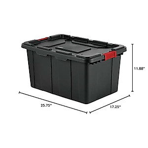 Sterilite 15 Gal Industrial Tote, Stackable Storage Bin with Latching Lid, Plastic Container with Heavy Duty Latches, Black Base and Lid, 12-Pack