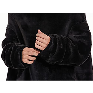 TITIZLK Wearable Blanket Adult, Super Soft Faux Fur Throw Blanket, 61x80, with a Foot Pocket, Large, Blanket with Sleeves, (Black, 62x80)