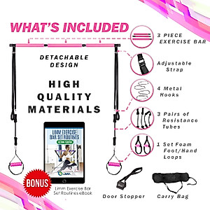 Limm Pilates Bar Kit with 6X Resistance Bands, 3-Section Pilates Bar with Adjustable Bands Workout Equipment for Legs,Hip,Waist and Arm, Muscle Toning, Stretching, Yoga