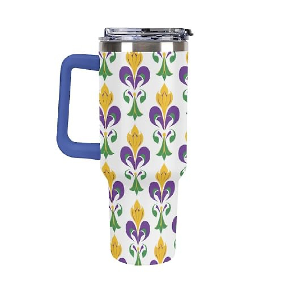 Mardies Grass De Lis 40 Oz Tumbler Insulated Stainless Steel Water Bottle Travel Mug Car Cup with Handle And Straw