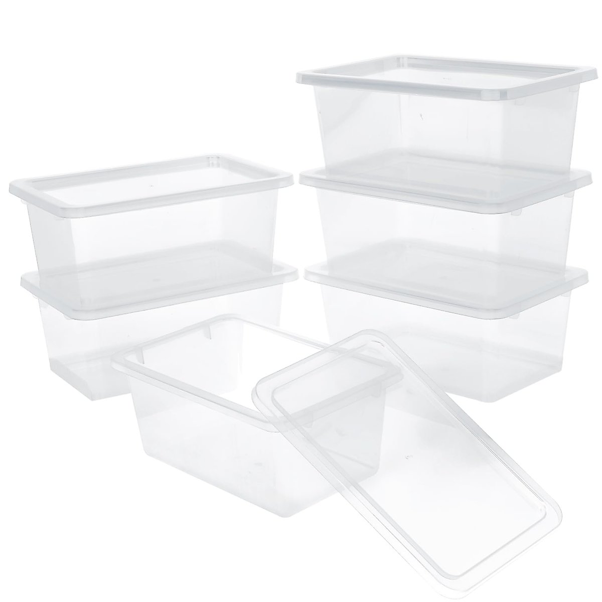 Plastic storage bins with lids, 6 Pack Stackable storage containers,5 Qt Clear storage organizer Small cubby storage,Stackable Cubby Containers (11.8x7.87x4.9") (Clear)