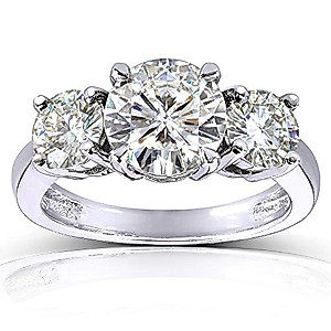 Kobelli Round-cut Moissanite Three-Stone Engagement Ring 2 1/2 CTW 14k White or Yellow Gold