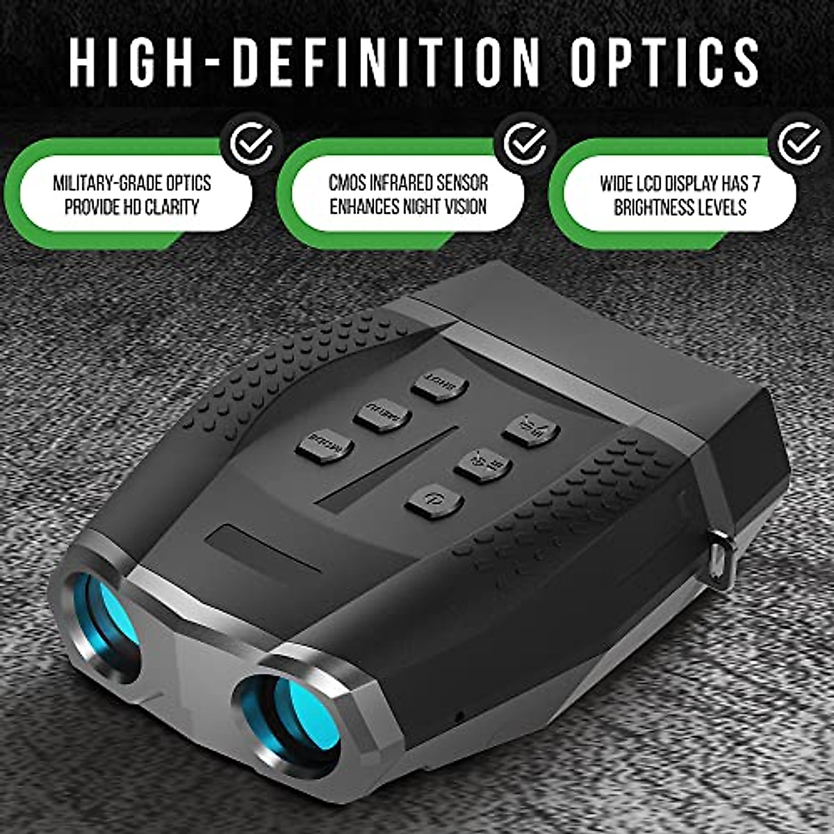 Bush Tech Night Vision Binoculars, Military-Grade Binoculars with Camera for Deer Hunting and Surveillance, Day and Night High-Power Binoculars with 4X Digital Zoom, 1312-Foot Range, 2.5” LCD Display