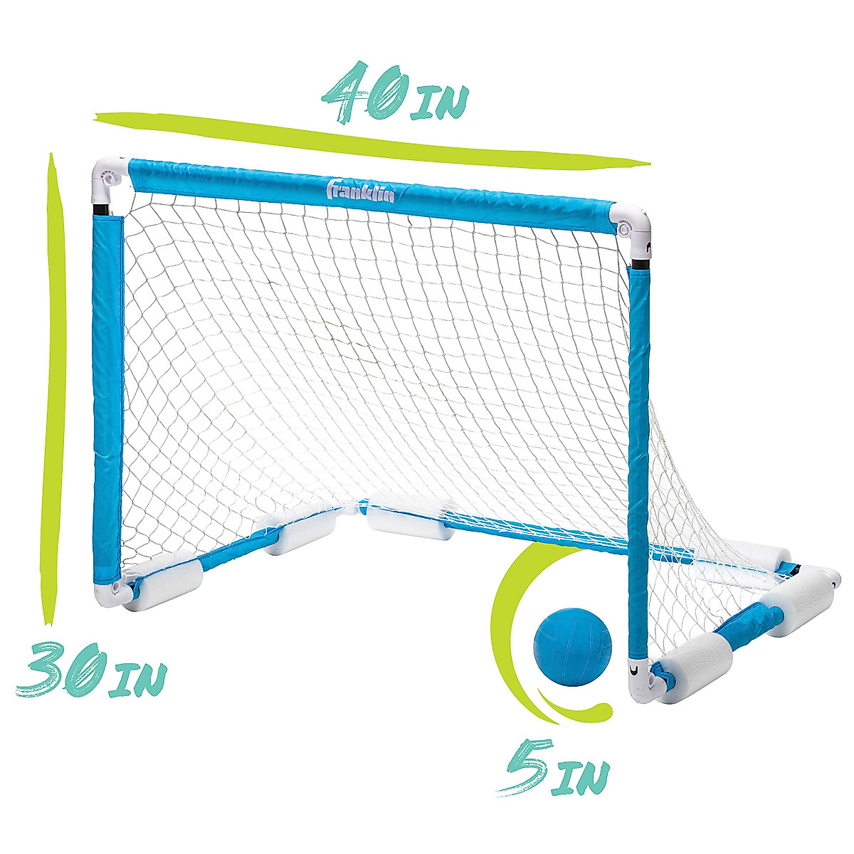 Franklin Sports Water Polo Goal Set - Floating Goal - Pool Water Polo Net + Inflatable Water Polo Ball - Large 40" x 30" Goal - Fun Pool Game Set for Kids