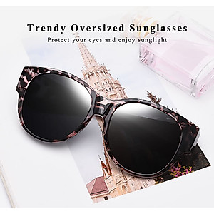 Leoidou Polarized Sunglasses Fit Over Glasses Over Glasses Trendy Round Cat Eye Wrap-around Sunglasses (Grey leopard, Black)
