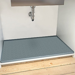JOHAMOO Under Sink Mat Waterproof, 34" x 22" Silicone Kitchen Cabinet Liner, Bathroom Basin Cabinet Protector Drip Tray Gray