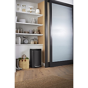 KOHLER K-20941-BST Kitchen Trash Can, 8 Gallon Trash Can Trash with Quiet-Close Lid and Hands Free Foot Pedal in Black Stainless Steel