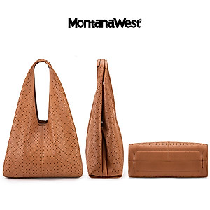 Montana West Brown Slouchy Hobo Bags for Women Hollow out Shoulder Purses and Handbags Vegan Leather Top Handle Tote MWC2-194BR