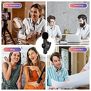 SNZIYAG Wireless Lavalier Microphone for iPhone iPad,Plug-Play Wireless Mic for Video Recording,Professional Lav Mic for YouTube,TikTok,Clip-on Microphones for Live Streaming,Auto Sync/No APP（iOS）