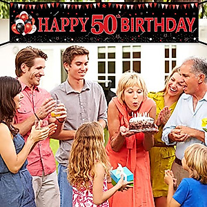 Red Black Happy 50th Birthday Banner Decorations for Women Men, Black and Red Happy 50 Bday Yard Banner Sign Party Supplies, 50 Year Old Birthday Decor for Indoor Outdoor