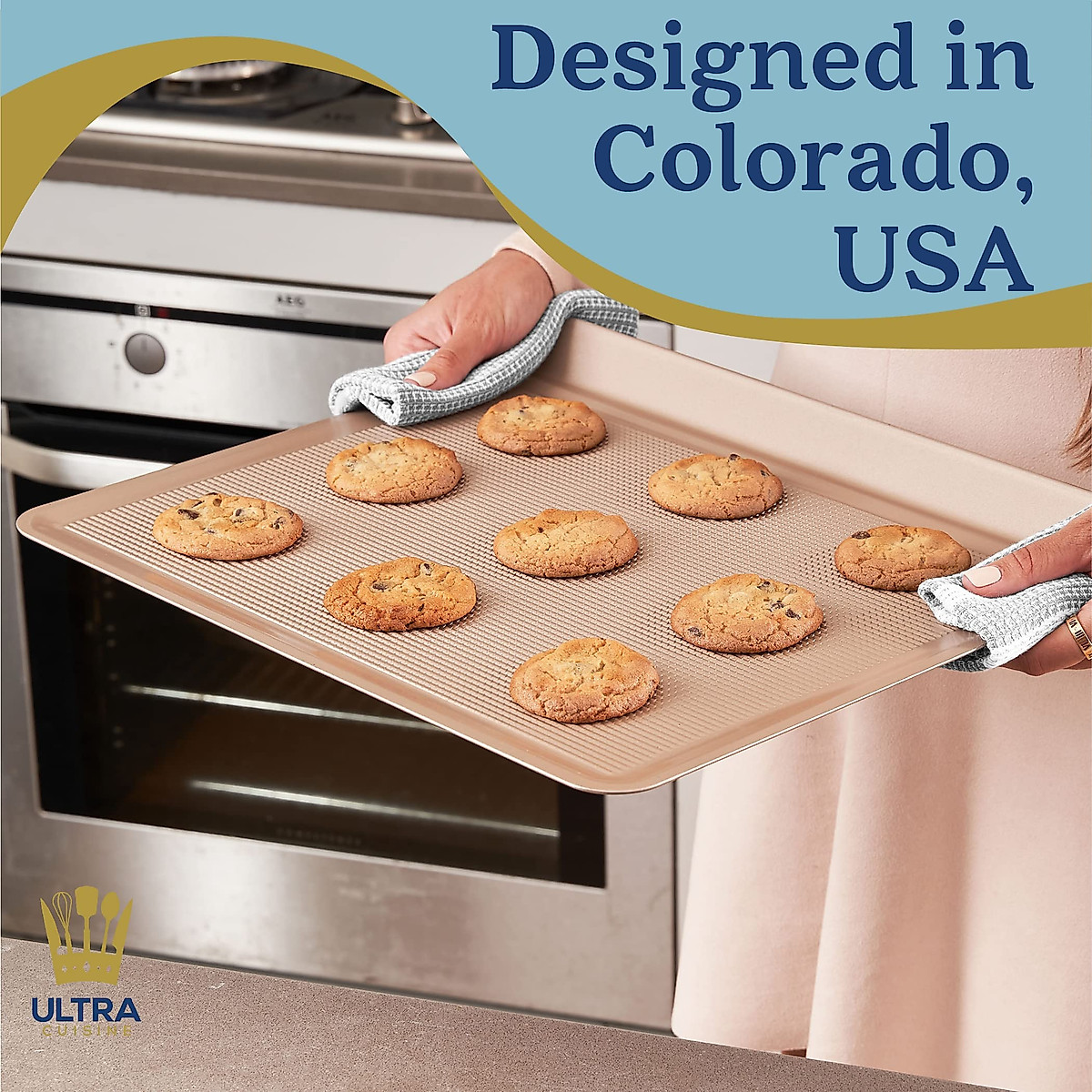 Ultra Cuisine Cookie Slider Sheet Pan - Nonstick for Even Baking - Textured Baking Pan - Warp and Scratch Resistant - Easy Food Release - Simple Cleaning - Nonstick Sheet Pan - food sheet - 15x13