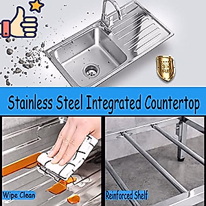 Free Standing Commercial Sink With Single Bowl, 1 Compartment Stainless Steel Kitchen Sink W/Storage Shelves & Faucet, Multifunctional Sink Kit For Camping Cafe Garage Basement, Silver