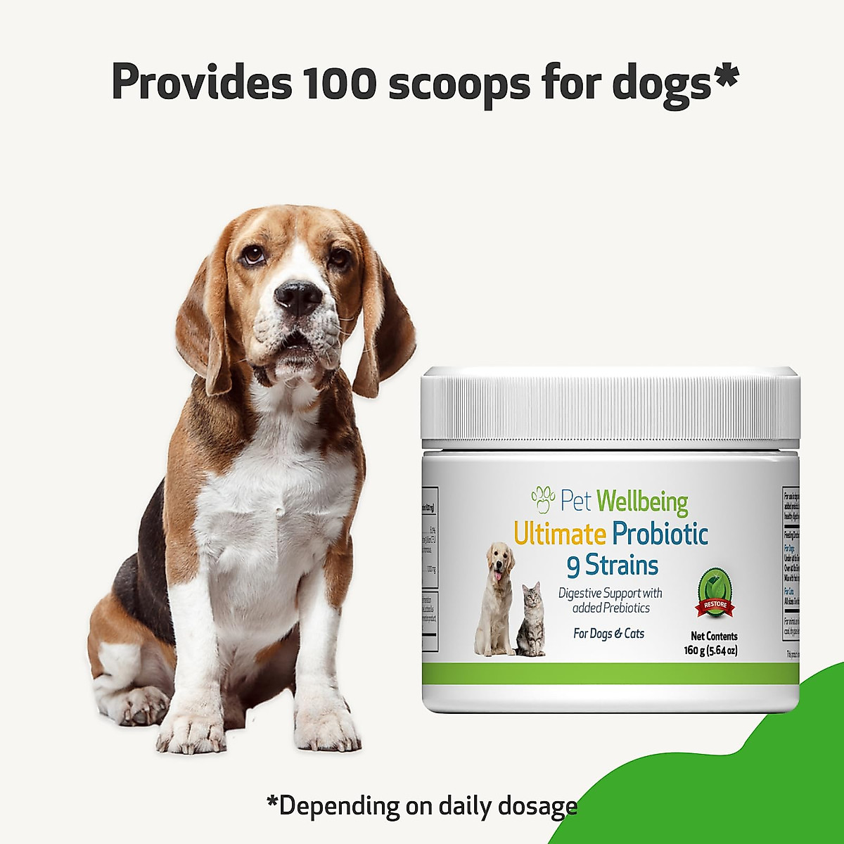 Pet Wellbeing - Ultimate Probiotic 9 Strains for Cats and Dogs - Natural Support for Digestion and Urinary Tract Health 160 grams.