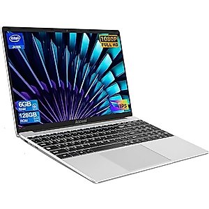 Ruzava/Aocwei 15.6" Laptop 6GB DDR4 128GB SSD Intel J4105 (Up to 2.5Ghz) 4-Core Win 10 PC 1920x1080 FHD Dual WiFi BT 4.2 Support 1TB SSD Expand with Wireless Mouse for Business-Silver