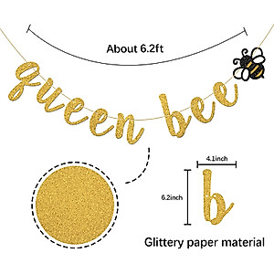 INNORU Queen Bee Banner, Bumble Bee Mom Birthday Party Decorations, Bee Party, Mommy to Be Sign Banner, Happy Birthday Mom Party Decoration Gold Glitter