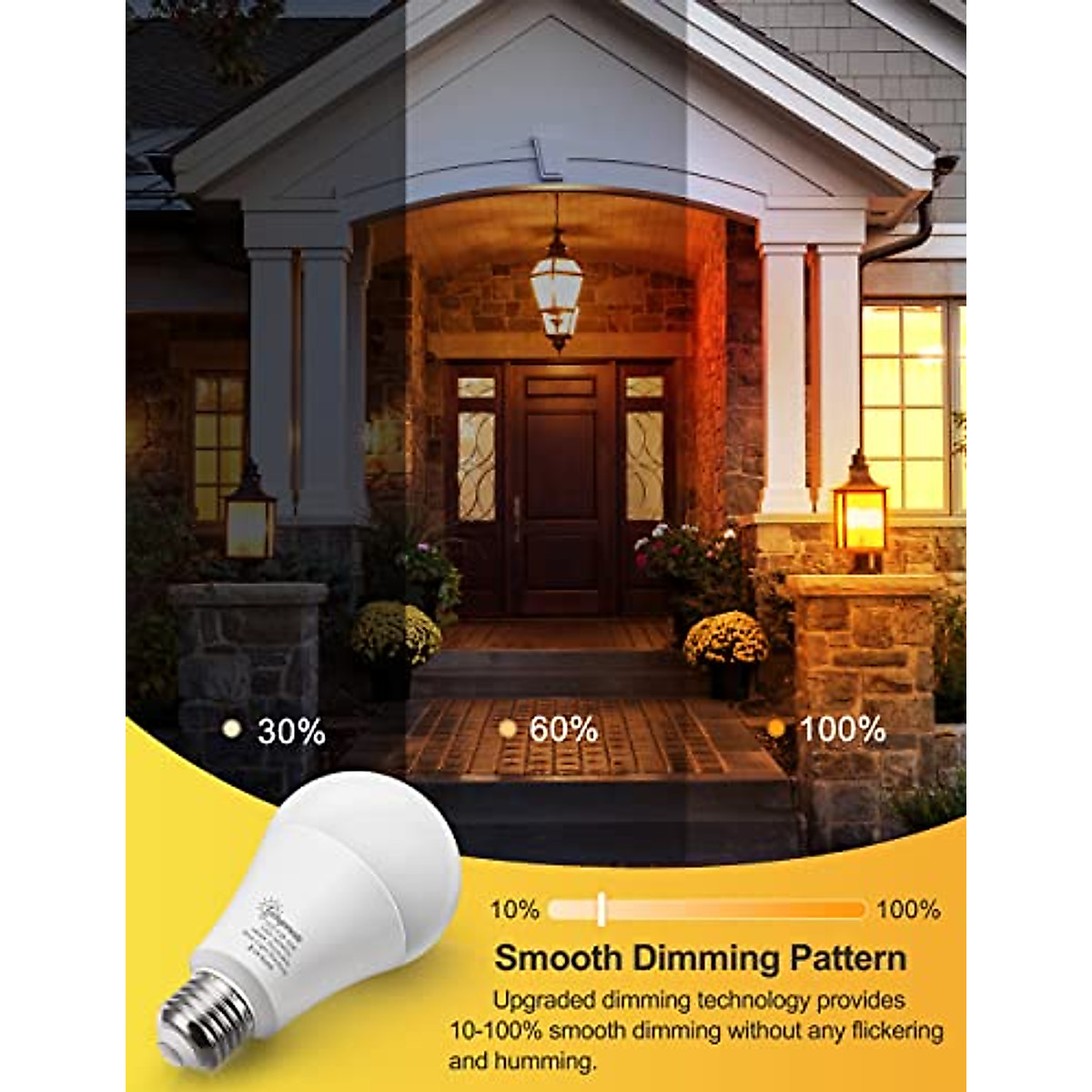 Yellow LED Light Bulbs [ 4 Pack ], A19 Bug Light Bulb Outside, 2000K Dimmable E26 Bug Lights 10W(60W Equivalent) Non-Attracting, Yellow for Porch Lights for Home, Halloween Decorative Illumination