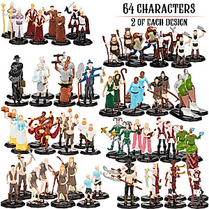 Townsfolk Mini Fantasy Bulk Figures Set- 64 Hand-Painted Miniatures (2x of 32 Unique Sculpts)- 1" Hex Nobility, Merchants, and more- Compatible w DND Dungeons Dragons, Pathfinder, RPG Tabletop Games