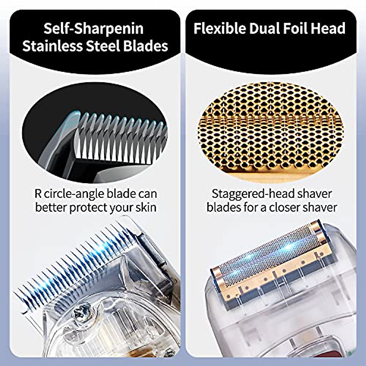 Roziahome Hair Clippers for Men & Foil Shaver - Professional Barber Clippers for Hair Cutting Kit with Electric Razor - Cordless Rechargeable Beard Trimmer Barbers Haircut Machine (Transparent)