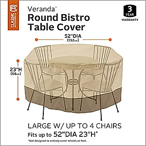 Classic Accessories Veranda Water-Resistant 52 Inch Bistro Round Patio Table & Chair Set Cover, Outdoor Table Cover