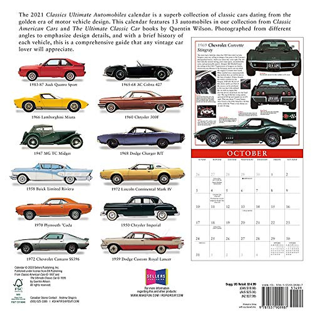 2021 Classics: Ultimate Automobiles 16-Month Wall Calendar