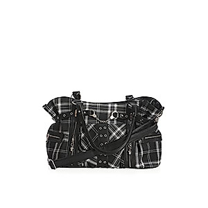 Rise Up Handcuff Goth Punk Rock Black and White Plaid Tartan Tote Crossbody Bag Women's Purse