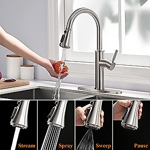 Kitchen Faucet, Kitchen Sink Faucet, 4 Functions Spray Head, Sink Faucet, Four Modes Pull-Down Kitchen Faucets, Bar Kitchen Faucet, Brushed Nickel, Stainless Steel, RULIA RB1035