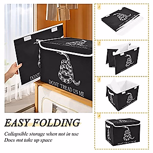 Krafig Novelty Gadsden Flag Rattlesnake Black Foldable Storage Box Large Cube Organizer Bins Containers Baskets with Lids Handles for Closet Organization, Shelves, Clothes, Toys