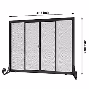 Fire Beauty Fireplace Screen, Wrought Iron Mesh, Baby Safe Spark Guard Protector with 2-Doors Large Flat Guard Screens (37.8 x 30.7 Inch)