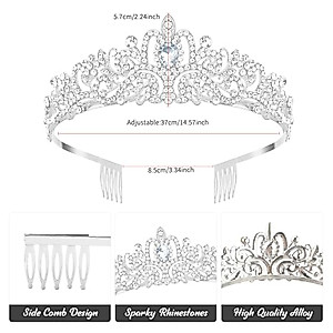 Crown, Tiara, Silver Crown, Crowns for Women Girls, Princess Queen Tiara Crown Headband Crystal Crown Bride Wedding Birthday Party Prom Quinceanera Hair Accessories Christmas Halloween Crown Gifts
