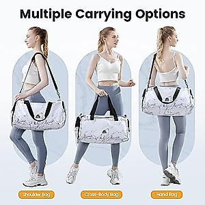 Large Gym Bag for Women with Shoe Compartment, 40L Sports Bag for Men with Wet Pocket, Lightweight Duffel Bag Travel Bag for Weekend Overnight Trips (Marble White)