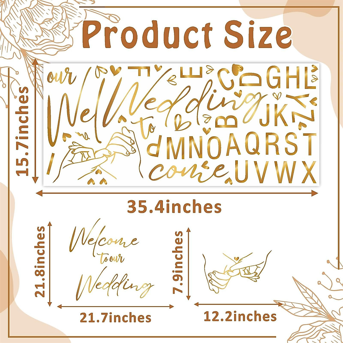 Wedding Welcome Signs Welcome to Our Wedding Signs Mirror Decals for Wedding Party Entry DIY A to Z Letter Stickers for Just Married Welcome Sign Decoration Mr and Mrs Decals for Photo Backdrop(Gold