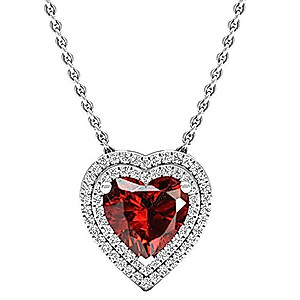 Dazzlingrock Collection 14K 8 MM Heart Garnet & Round Diamond Heart Double Halo Pendant, White Gold