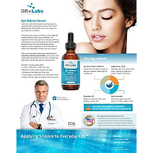 Eye Reboot Serum with 6% Caffeine, Hyaluronic Acid, Rosehip Oil, Retinol, Niacinamide & Folic Acid - Reduces Puffiness, Dark Circles, Crow Feet, Wrinkles and Fine Lines Around The Eyes - 1 oz / 30 ml