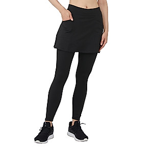 slimour Women Leggings with Skirt Attached Tennis Skirt with Leggings Golf Skirts with Leggings Exercise Skirts Hiking Black Pockets XS