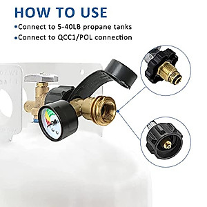 ATKKE Propane Tank Gauge Level Indicator Connector Leak Detector with QCC/Type 1 Connection (2 Pack), Gas Grill Indicator Pressure Meter Gauge for 5-40lb Propane Tanks for BBQ, RV Camper