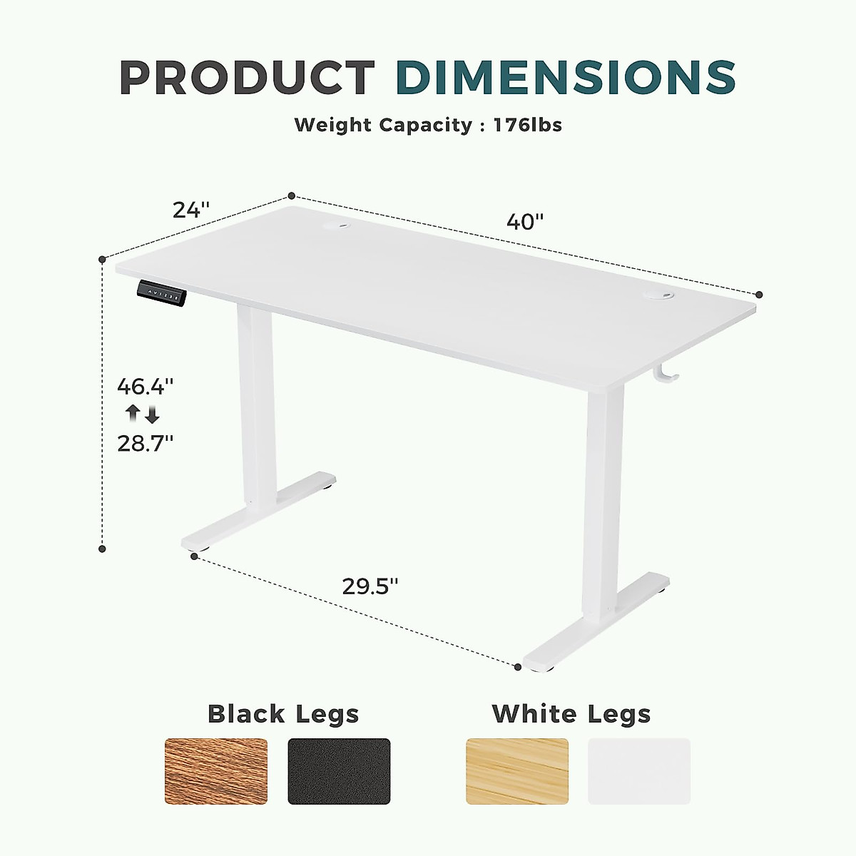 SMUG Standing Desk, 40x24 Inch Ergonomic Adjustable Height Electric Sit Stand Up Down Computer Table with Whole-Piece Desktop Board, Computer Workstation for Home Office, White(2 Packages)