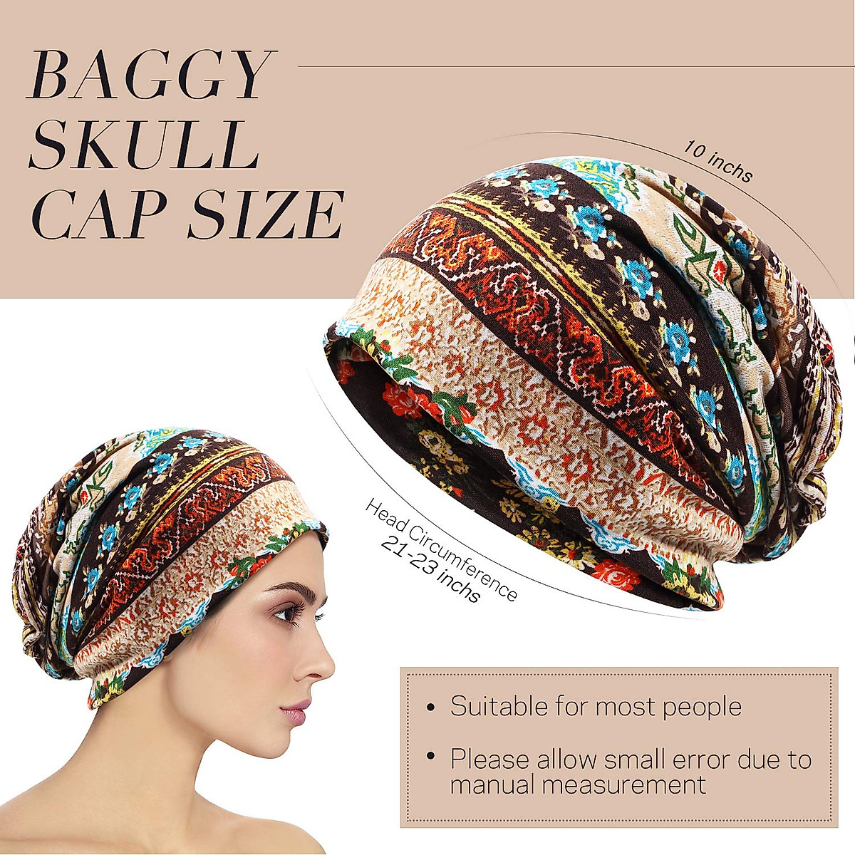 5 Pieces Women's Slouchy Beanie Hat Stretch Turban Hats Cancer Headwear Caps Baggy Skull Sleep Scarf (Striped Style) Multicoloured