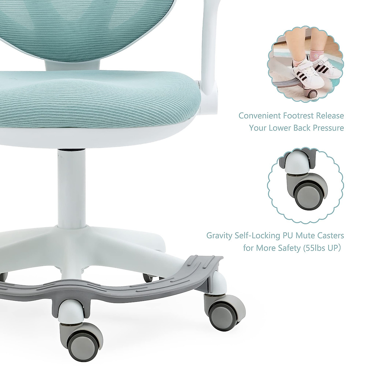 Villeston Cute Kids Desk Chair - Blue Computer Chair with Adjustable Armrests and Footrest Study Reading Office Swivel Chairs for Boys Girls Teens