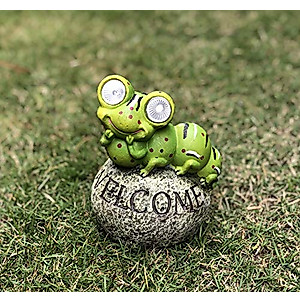 Bo-Toys Solar Powered Caterpillar On A Welcome Stone Outdoor LED Garden Light Decor